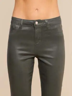 L'Agence Kendra Coated Cropped Flare Jean - Ash Olive Coated