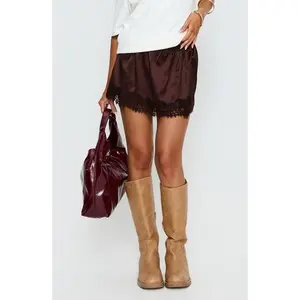 Princess Polly Orlynn Satin Lace Trimmed Shorts