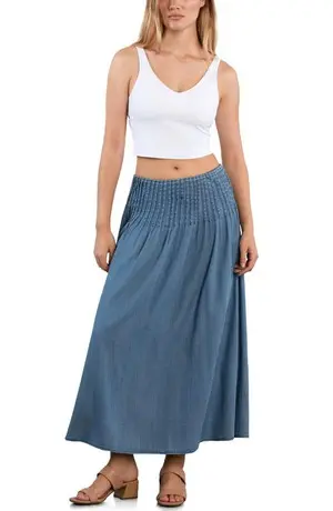 WASH LAB DENIM Pintuck Denim Maxi Skirt