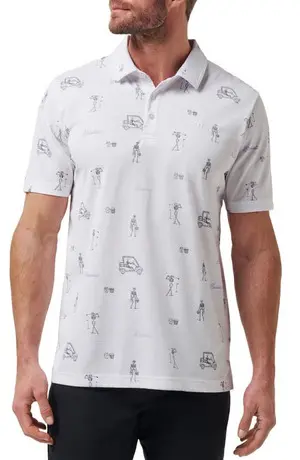 Travis Mathew City Skeleton Print Golf Polo - White