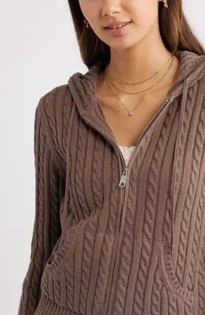 Bp. Cable Stitch Hooded Cardigan - Brown Quartz