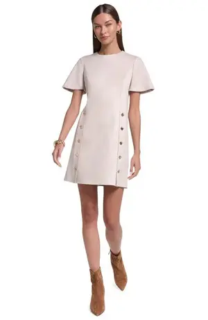 Halston Short Sleeve Suede Shift Dress - Beige