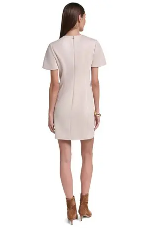 Halston Short Sleeve Suede Shift Dress - Beige