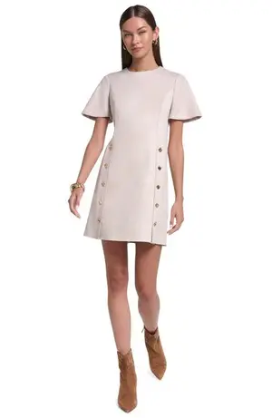 Halston Short Sleeve Suede Shift Dress - Beige