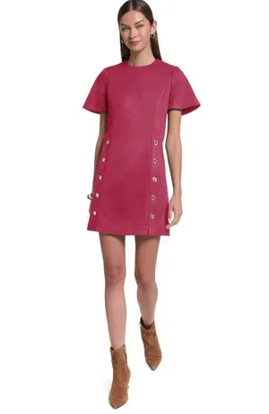 Halston Short Sleeve Suede Shift Dress - Berry Pink