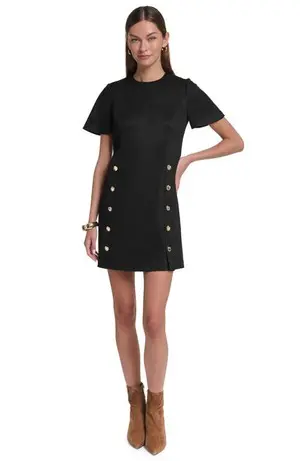 Halston Short Sleeve Suede Shift Dress - Black