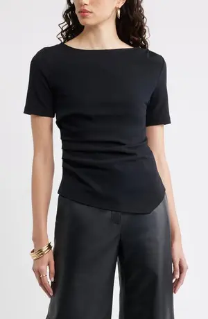 Nordstrom Asymmetric Gathered Tee - Black