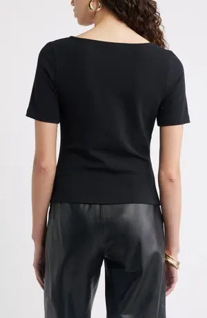 Nordstrom Asymmetric Gathered Tee - Black