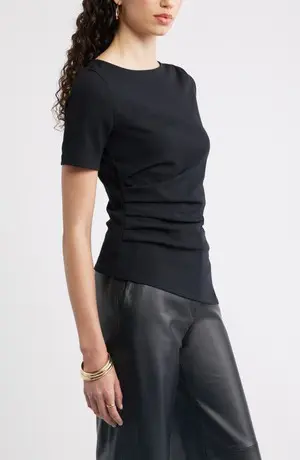 Nordstrom Asymmetric Gathered Tee - Black