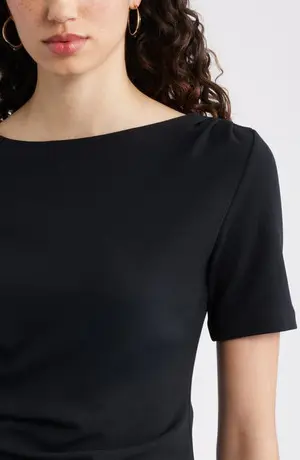 Nordstrom Asymmetric Gathered Tee - Black