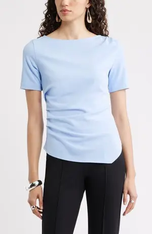 Nordstrom Asymmetric Gathered Tee - Blue Strata