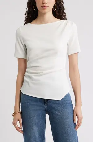 Nordstrom Asymmetric Gathered Tee - Ivory Tofu