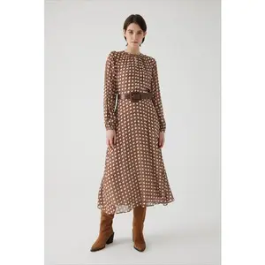 EXQUISE Alaina Chiffon Midi Dress - Brown-bone