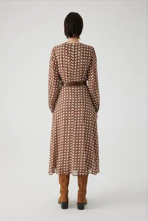EXQUISE Alaina Chiffon Midi Dress - Brown-bone