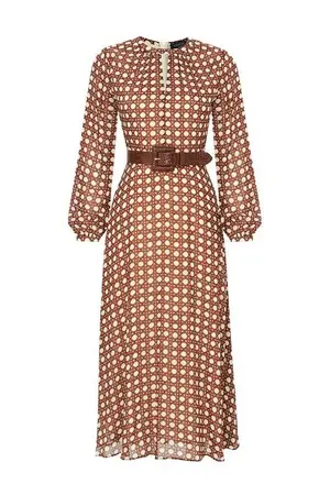 EXQUISE Alaina Chiffon Midi Dress - Brown-bone