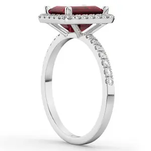 ALLUREZ Emerald Cut Ruby And Diamond Engagement Ring In 14k White Gold