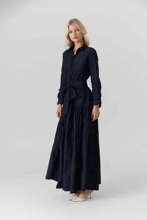 LE FAFO Bella Belted Dress - Navy