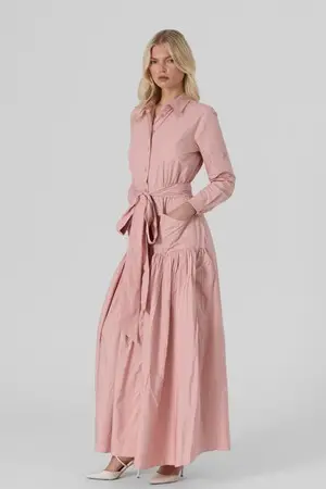 LE FAFO Bella Belted Taffeta Maxi Dress