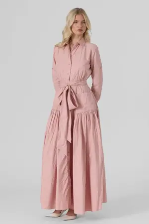 LE FAFO Bella Belted Taffeta Maxi Dress