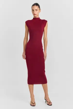 SASHA THERESE Suzette Ribbed Knit Midi Dress - Red