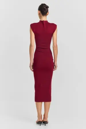 SASHA THERESE Suzette Ribbed Knit Midi Dress - Red