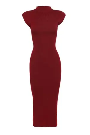 SASHA THERESE Suzette Ribbed Knit Midi Dress - Red