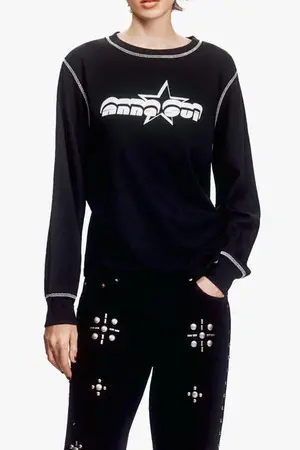 Anna Sui Logo Tees Thermal T-shirt - Black