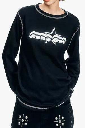 Anna Sui Logo Tees Thermal T-shirt - Black