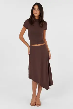 SASHA THERESE Madeleine Midi Skirt - Brown