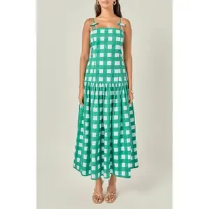 English Factory Gingham Midi Dress - Green/blue
