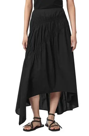ALLSAINTS Nuria Ruched High-low Midi Skirt - Black
