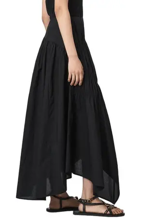 ALLSAINTS Nuria Ruched High-low Midi Skirt - Black