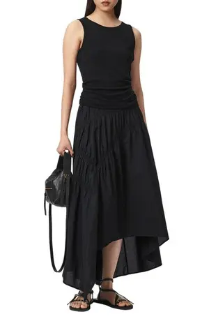 ALLSAINTS Nuria Ruched High-low Midi Skirt - Black