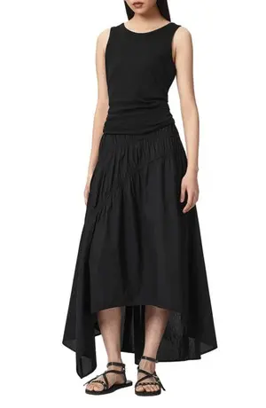 ALLSAINTS Nuria Ruched High-low Midi Skirt - Black