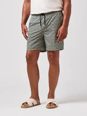 Stone Rose Skull Floral Swim Trunk - Olive