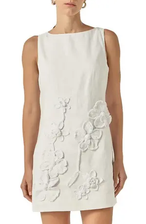 Endless Rose Crochet Flower Linen Minidress - Off White