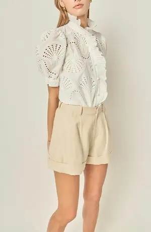 English Factory Embroidered Ruffle Eyelet Cotton Top