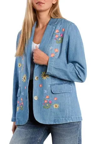 BILLY T Embroidered Cotton And Hemp Blazer - Washed Blue