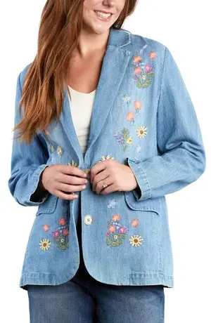 BILLY T Embroidered Cotton And Hemp Blazer - Washed Blue