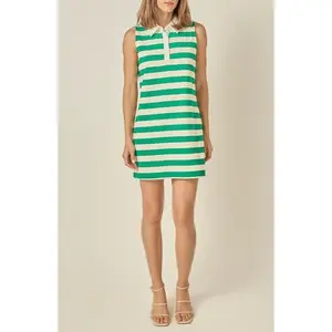 English Factory Striped Sleeveless Knit Minidress - Green/white Stripe