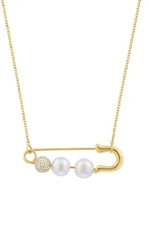 EFFY 14k Yellow Gold Diamond And Freshwater Pearl Necklace