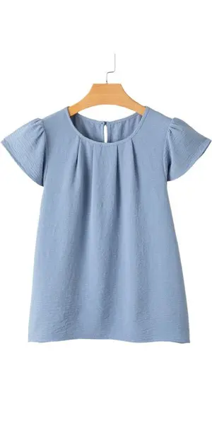 ZILPU Lightweight Pleated Flutter Sleeve Chiffon Blouse - Blue