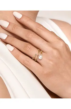GABRIEL & CO. 14k Diamond And Pearl Wrap Ring