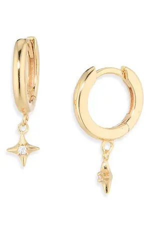 ASTRID & MIYU Cosmic Star Charm Cubic Zirconia Huggie Hoop Earrings - Gold