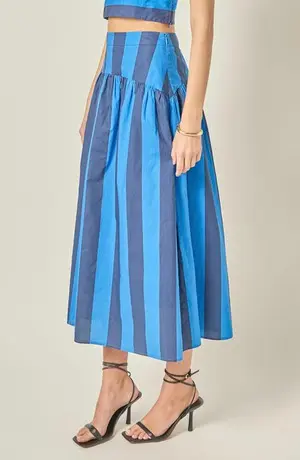 English Factory Striped Cotton Midi Skirt
