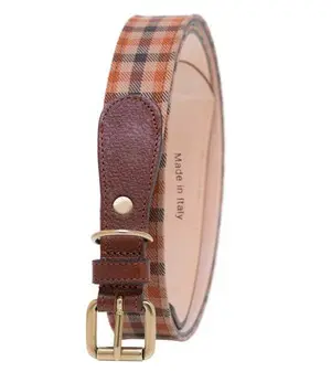 Ghurka Classic Check Twill Leather Trim Belt - Chestnut