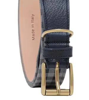 Ghurka Classic Check Twill Leather Trim Belt - Navy