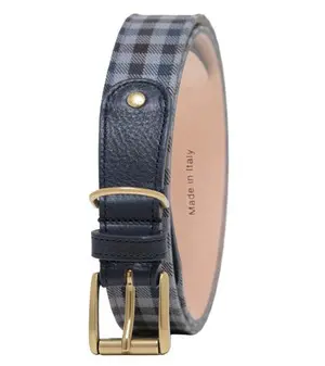 Ghurka Classic Check Twill Leather Trim Belt - Navy