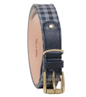 Ghurka Classic Check Twill Leather Trim Belt - Navy