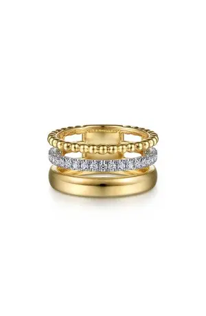 GABRIEL & CO. 14k Gold Diamond Stacked Band Ring